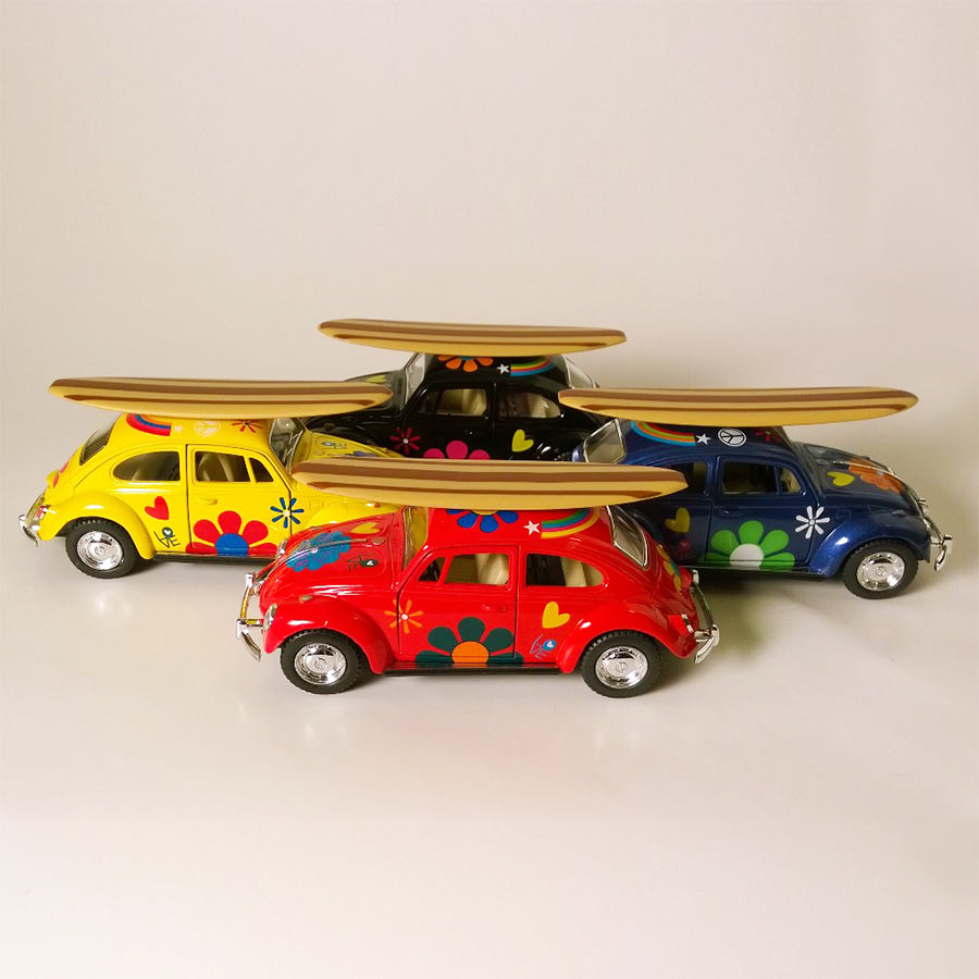 VW Bug with Surfboard from Alki Surf Shop in Seattle. Die cast metal.